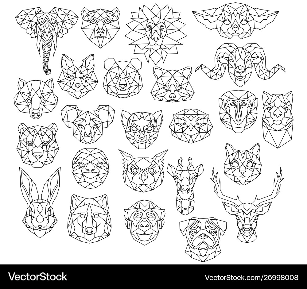 Set polygonal animal portraits collection Vector Image