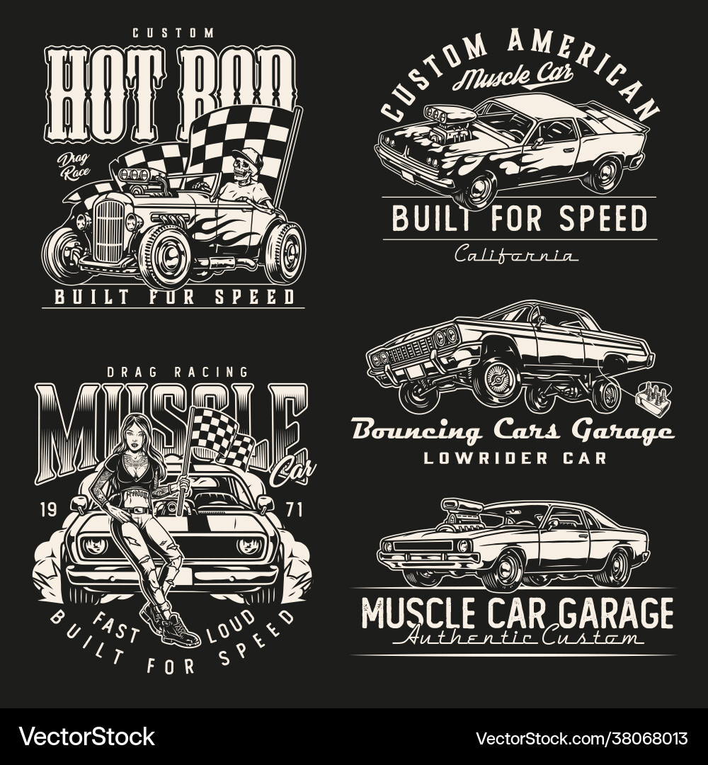 American custom cars vintage emblems Royalty Free Vector