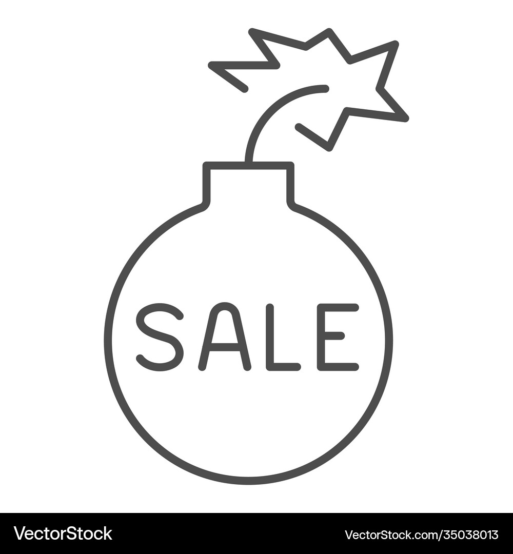 Bomb with burning wick and text sale thin line Vector Image
