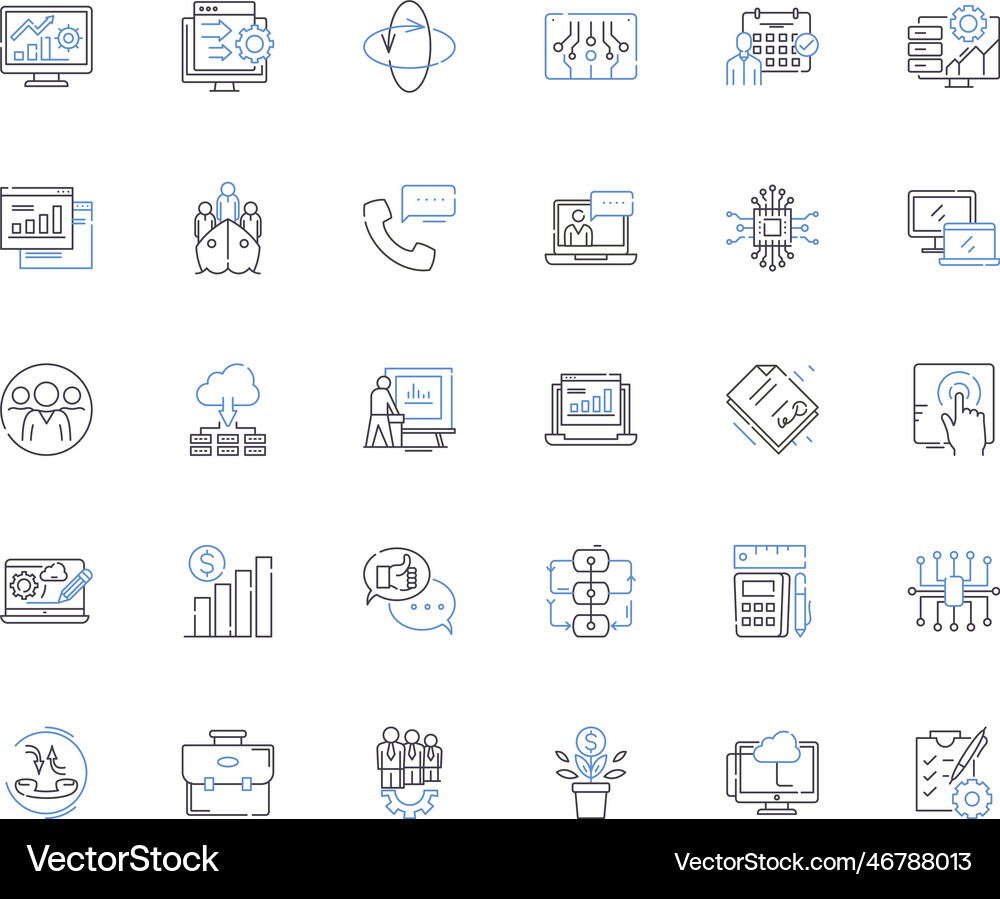Collaborating companies line icons collection Vector Image