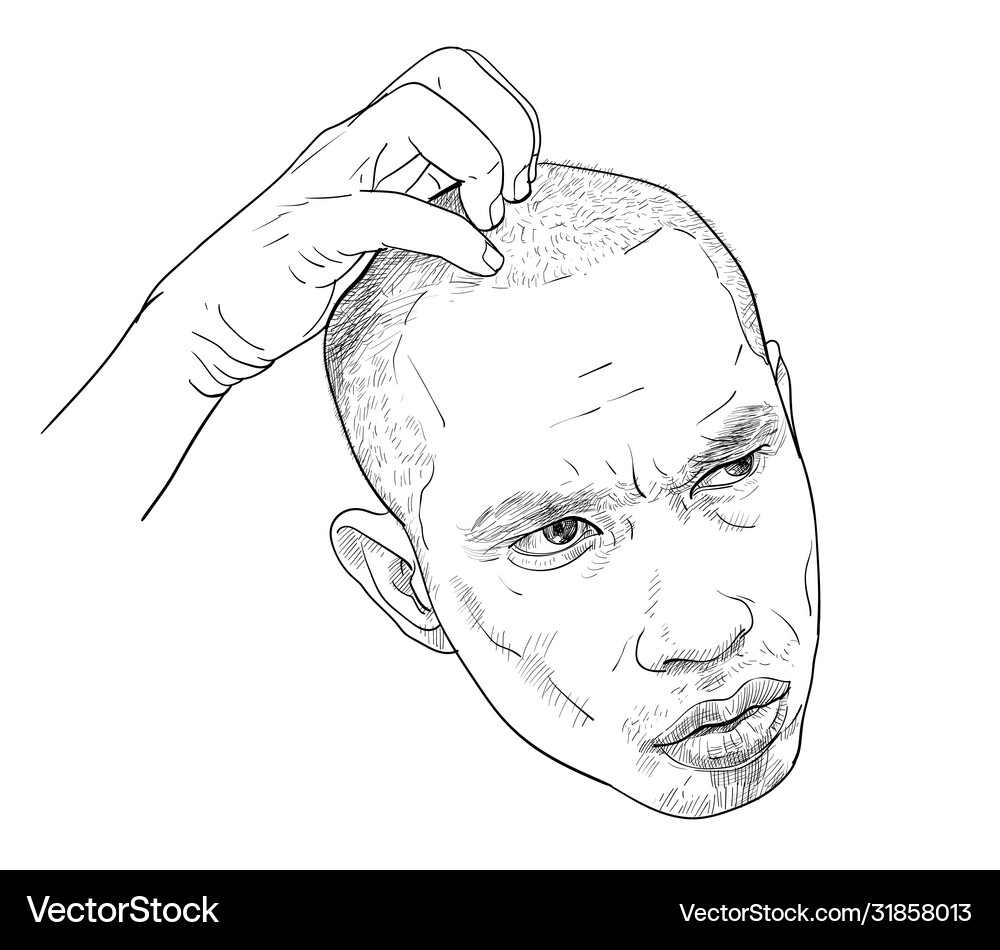 Draw funny portrait a man wondering Royalty Free Vector