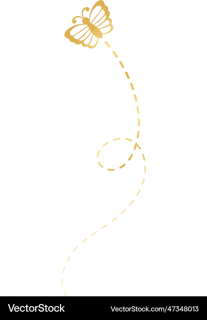 Golden butterfly with dotted line flight route Vector Image