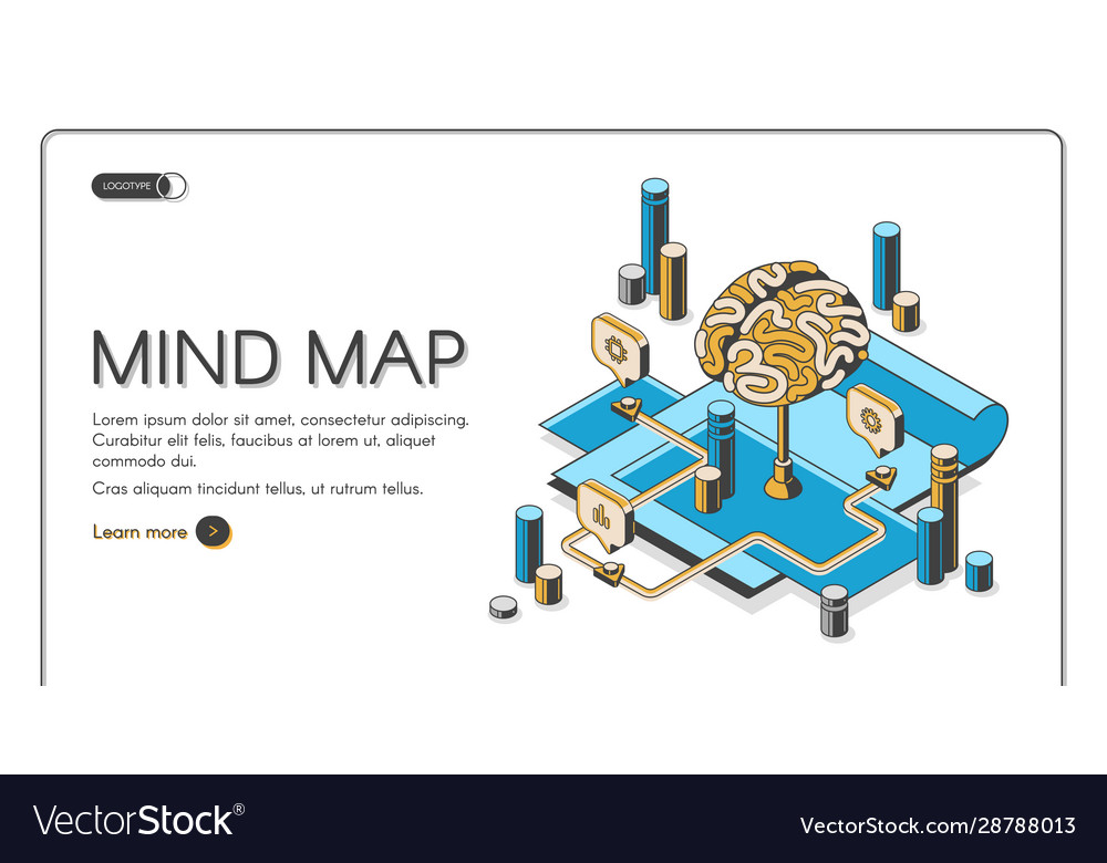 Mind map visual thinking tool isometric landing Vector Image