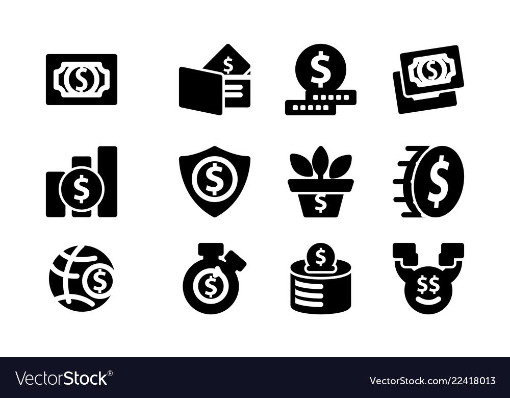 Money template solid icon set Royalty Free Vector Image