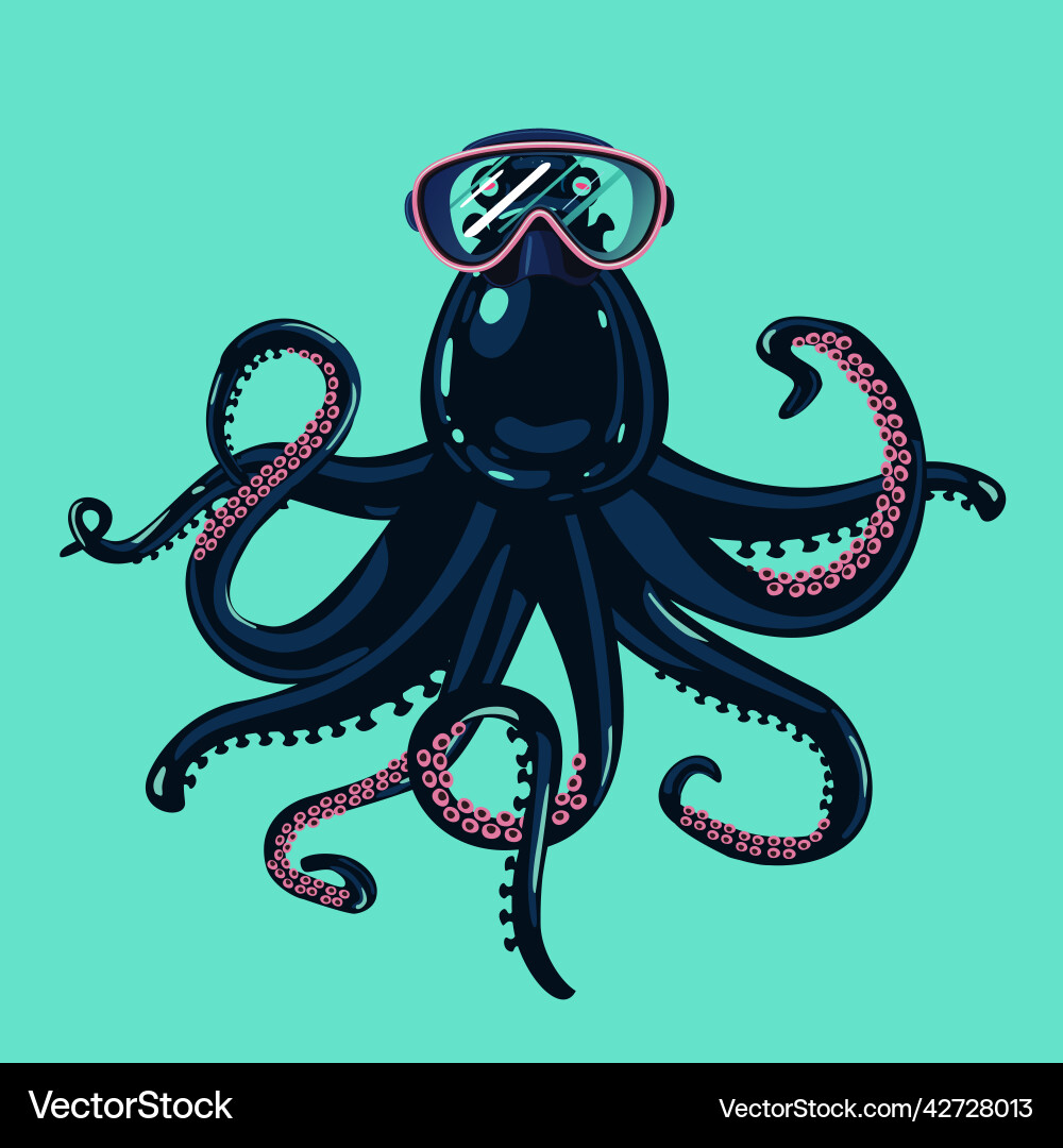 Octopus wearing a mask for diving under water Vector Image