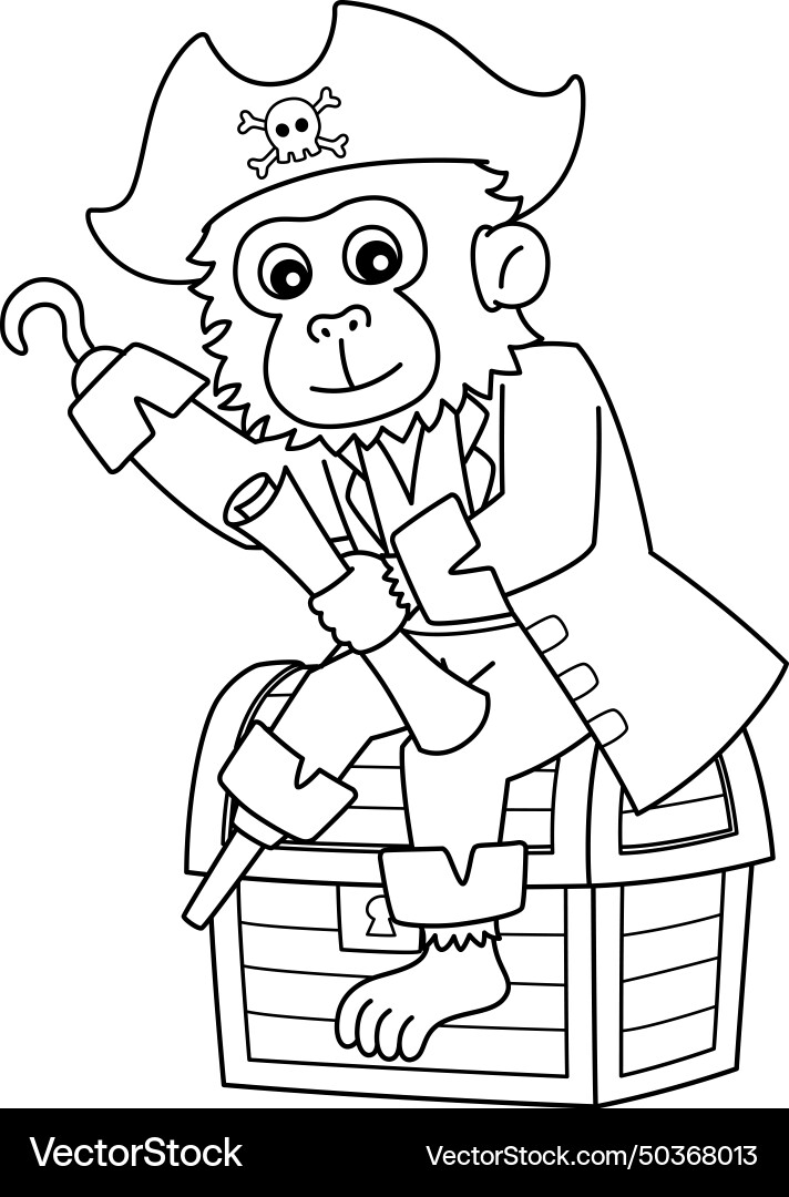 Pirate monkey isolated coloring page for kids Vector Image