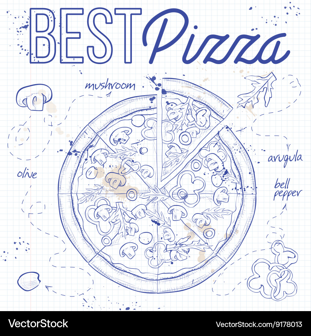Pizza with mashrooms on a notebook page Royalty Free Vector