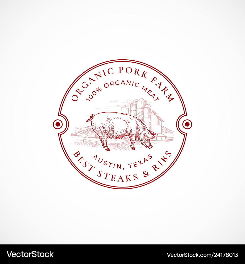 Pork farm framed retro badge or logo template Vector Image