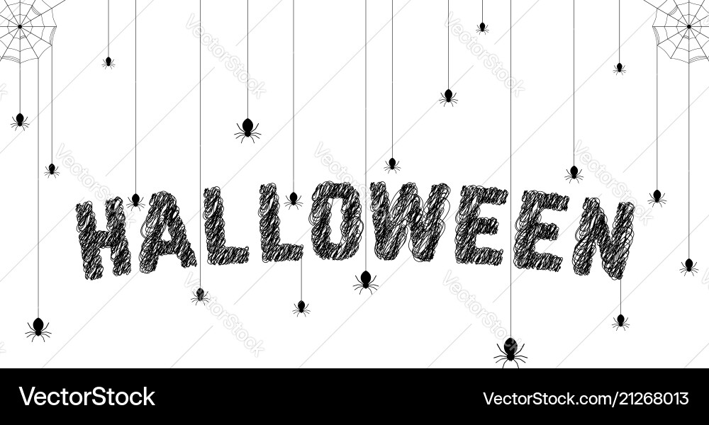 Sketch text with spider like happy halloween Vector Image