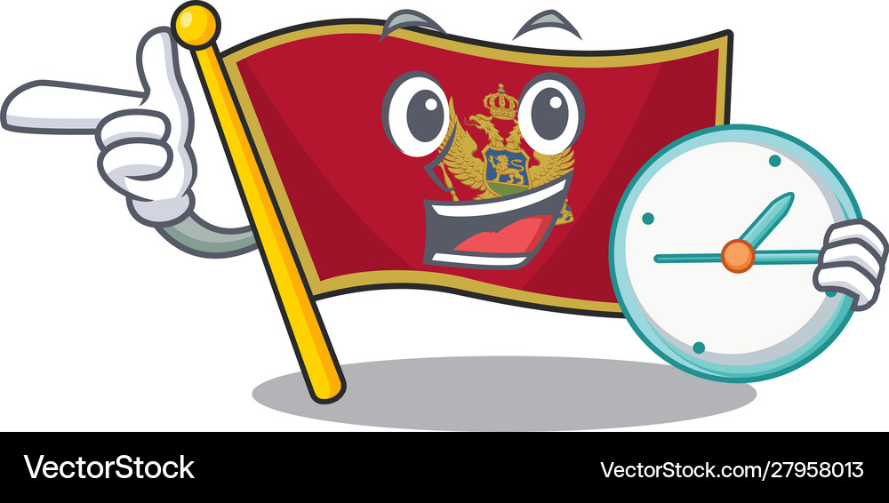 With bring clock cartoon flag montenegro in Vector Image