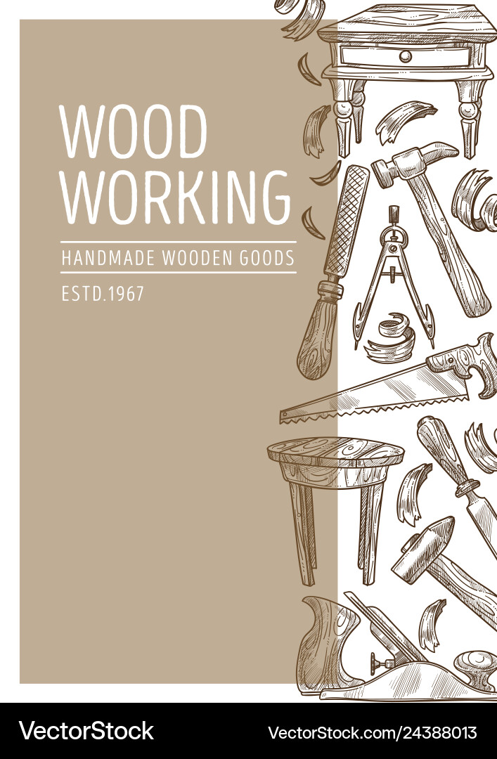 Wood working carpentry tools and handmade wooden Vector Image