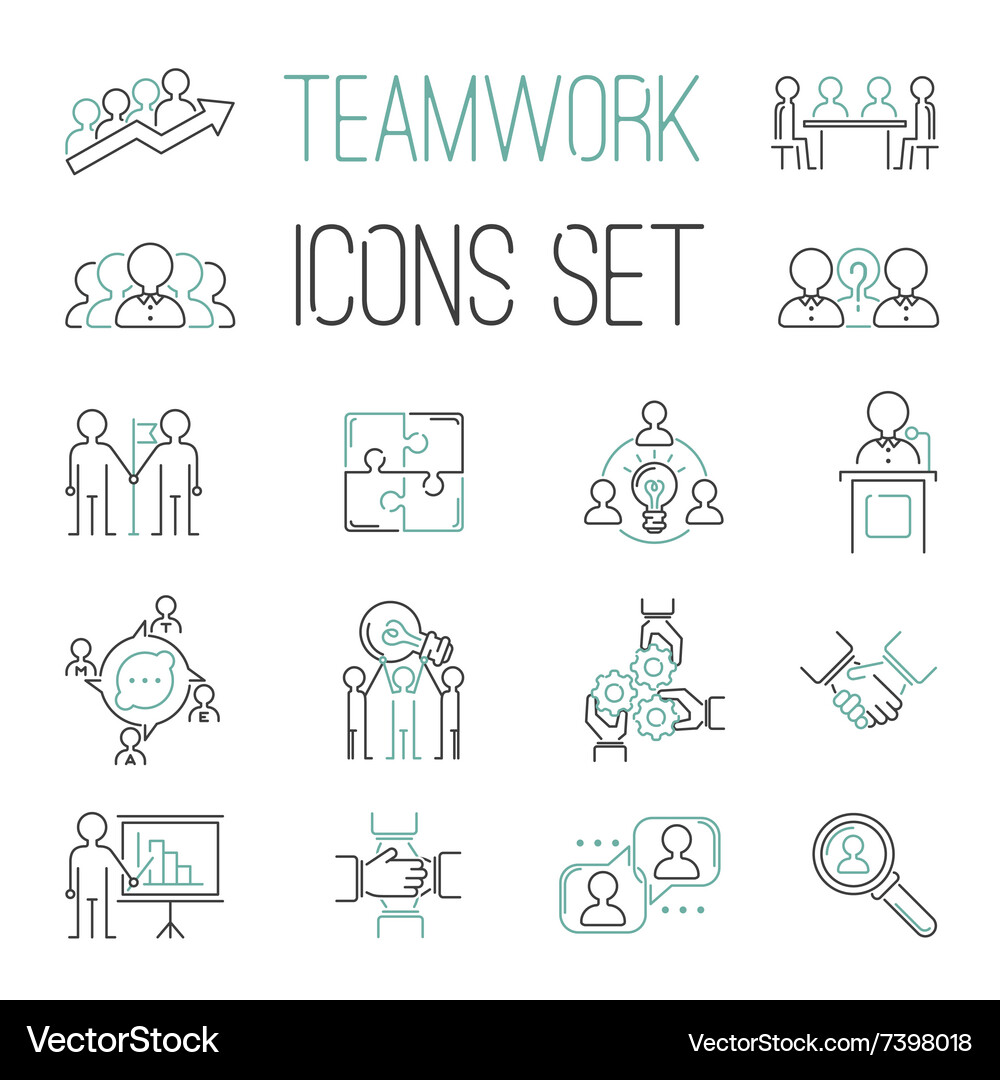 Business teamwork teambuilding outline icons Vector Image