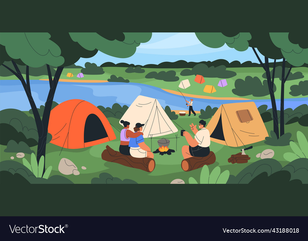 Campfire Scene - Forest Camping Royalty Free Vector Image