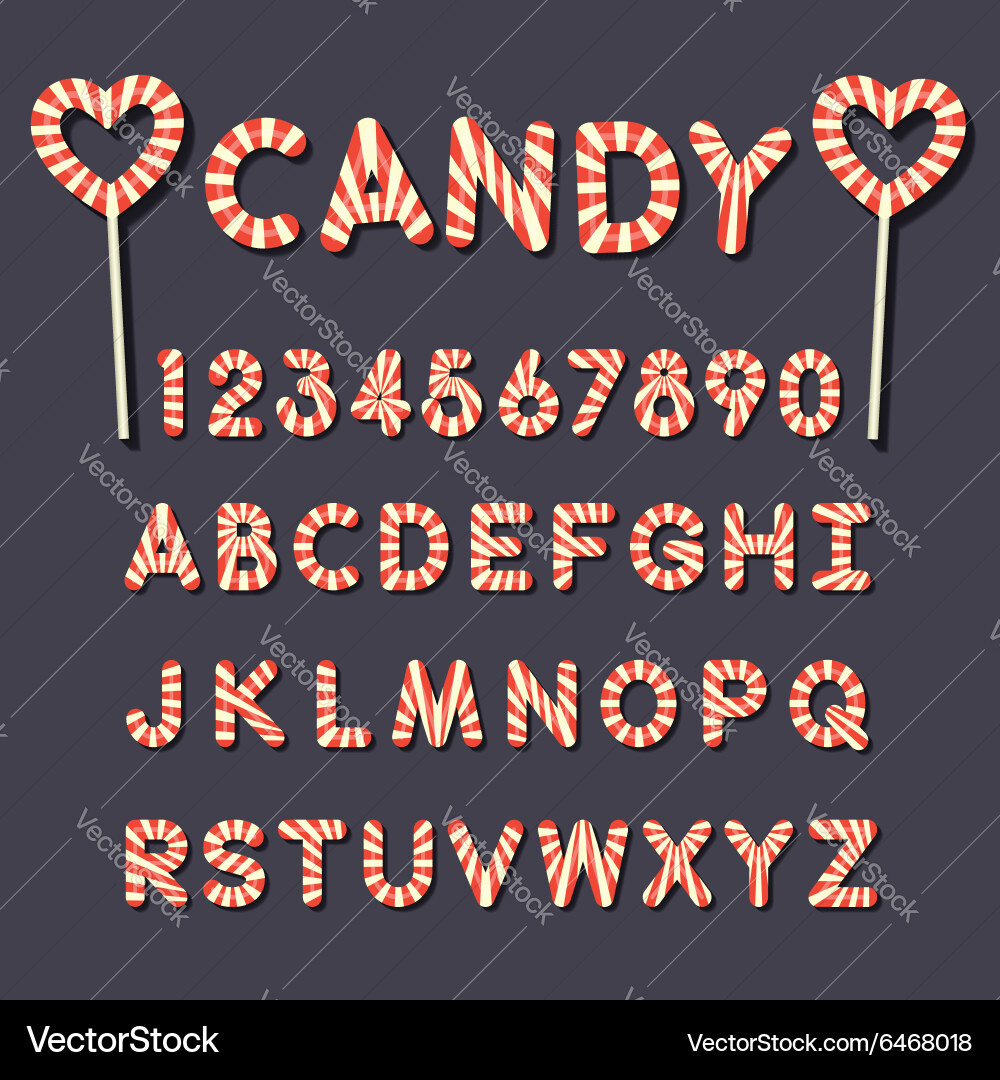 Candy lollipop alphabet letters and numbers Vector Image
