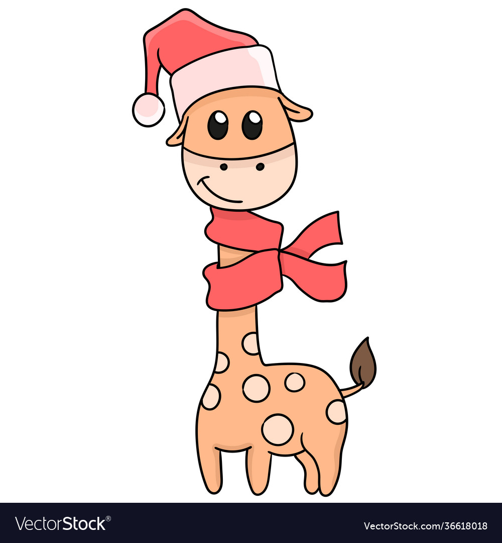 Celebrating giraffe with hat christmas doodle Vector Image