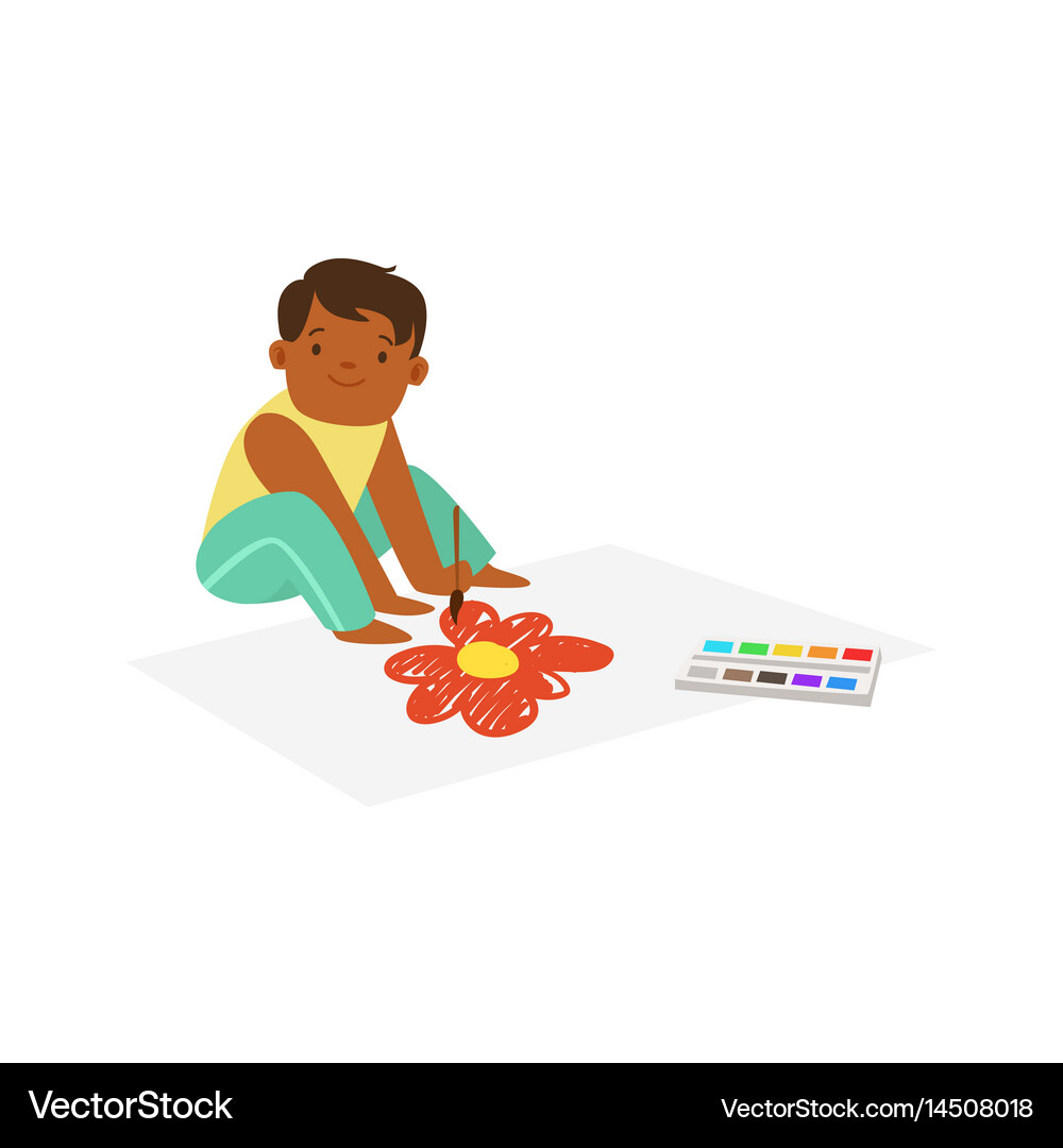 Cute litttle boy sitting onthe floor and drawing Vector Image