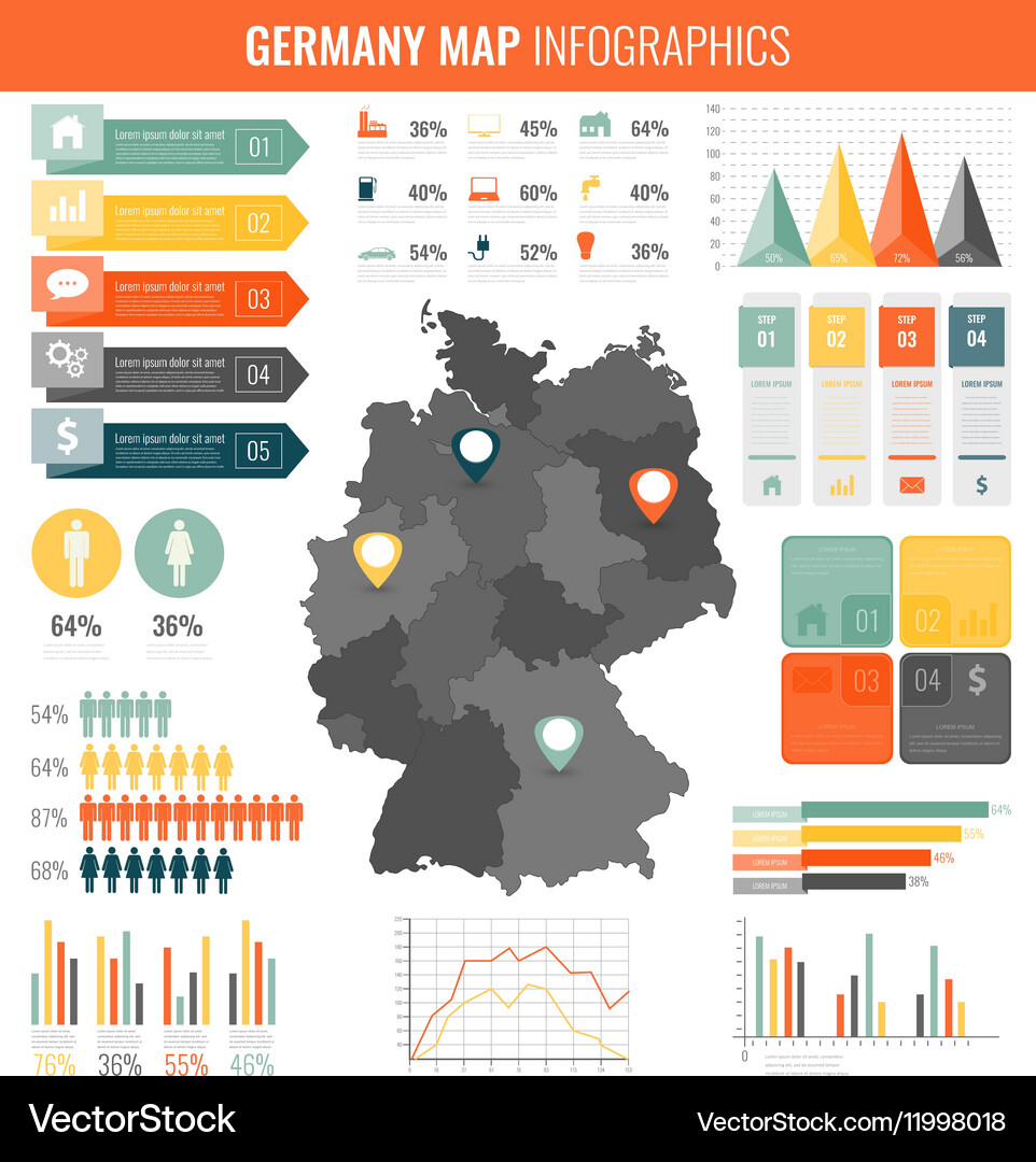 Germany map with infographic elements Royalty Free Vector
