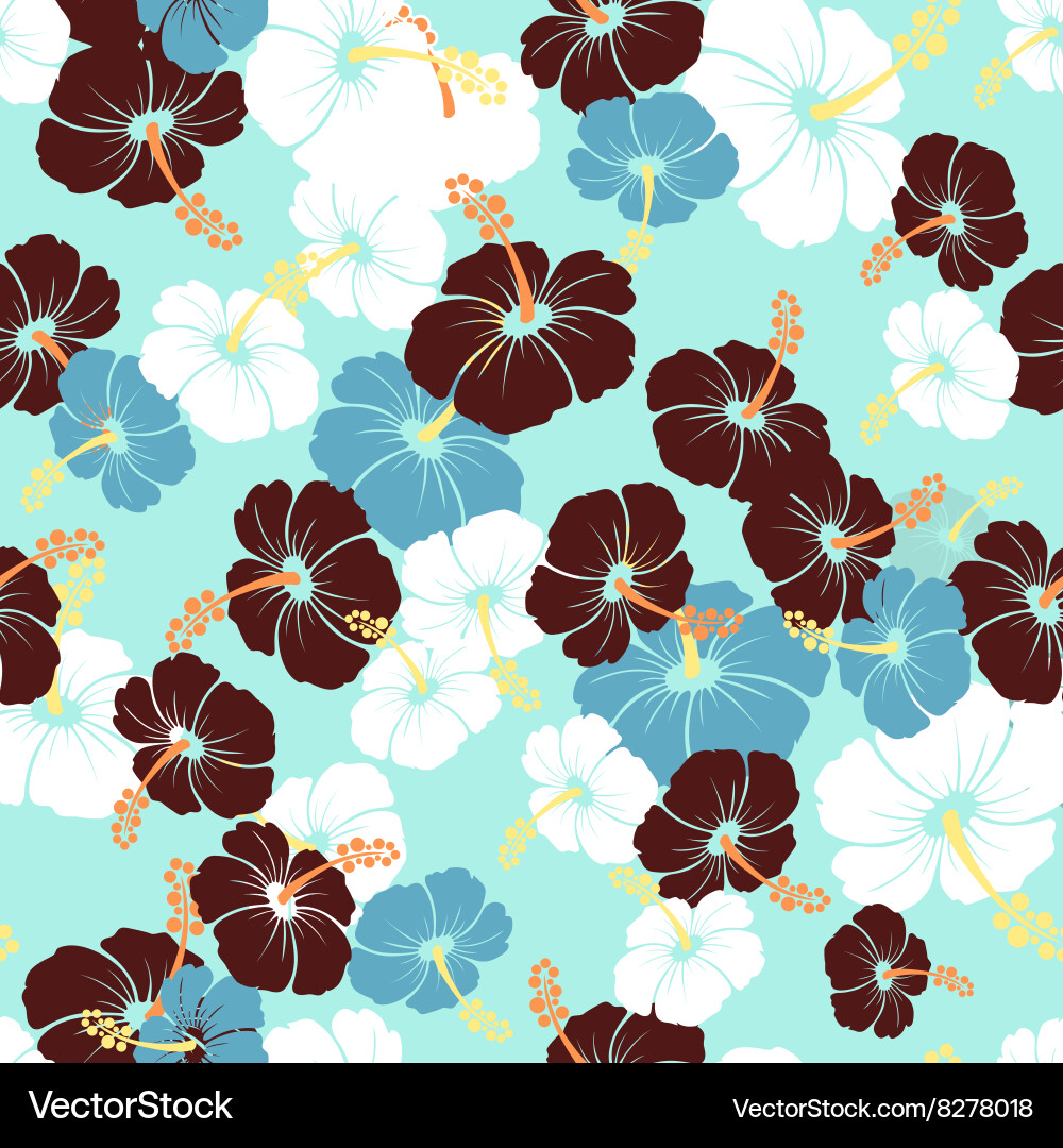 Hawaiian seamless pattern with hibiscus flowers Vector Image