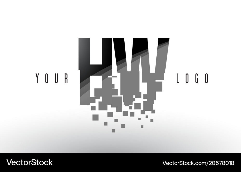 Hw h w pixel letter logo with digital shattered Vector Image