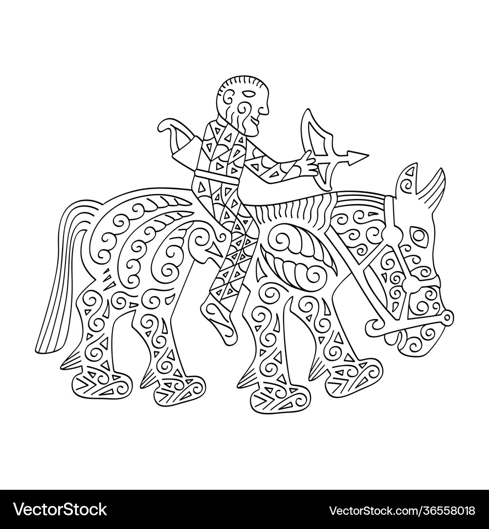 Monochrome icon with ancient scythian art Vector Image