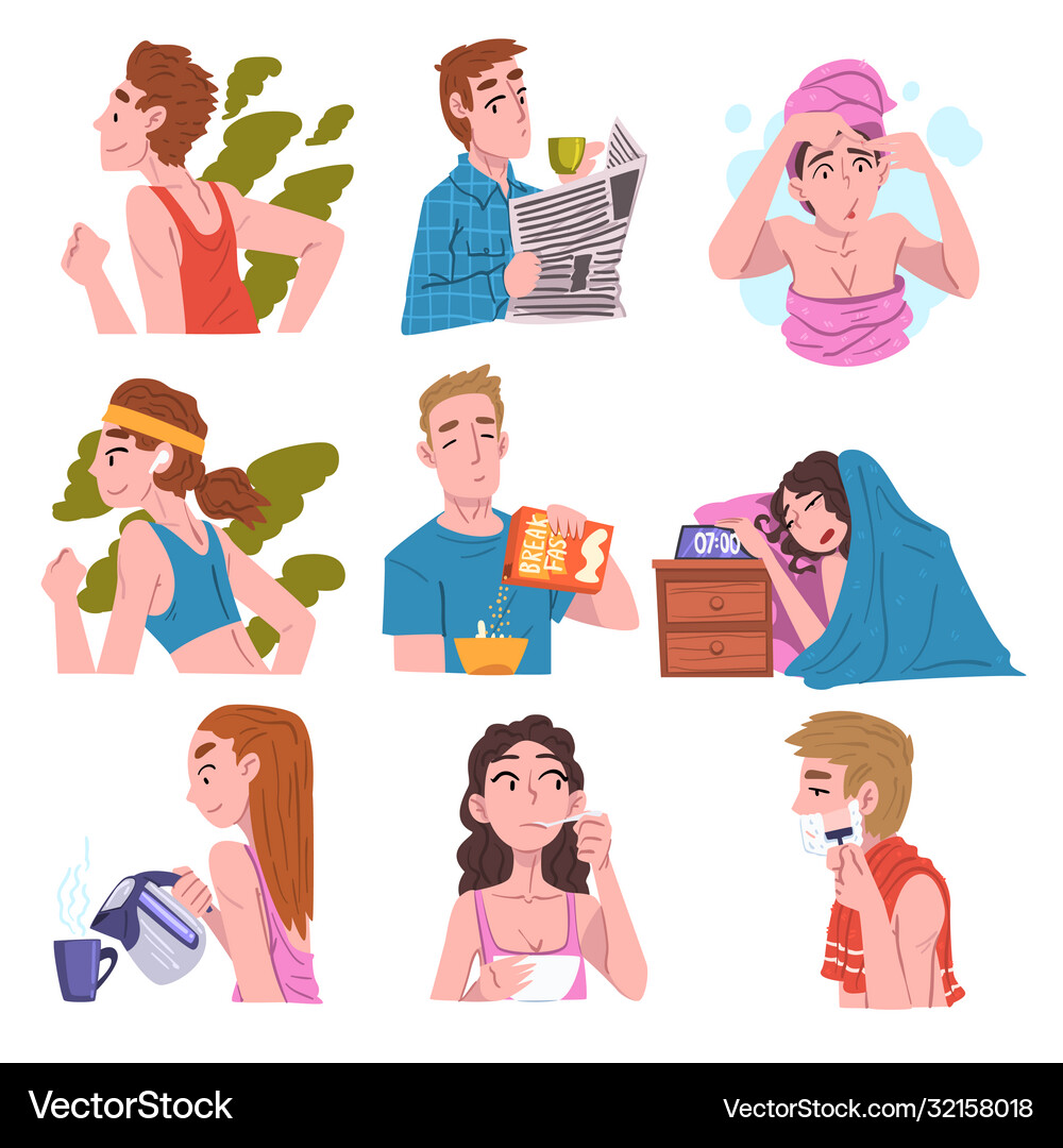 People activity morning daily routine set men Vector Image