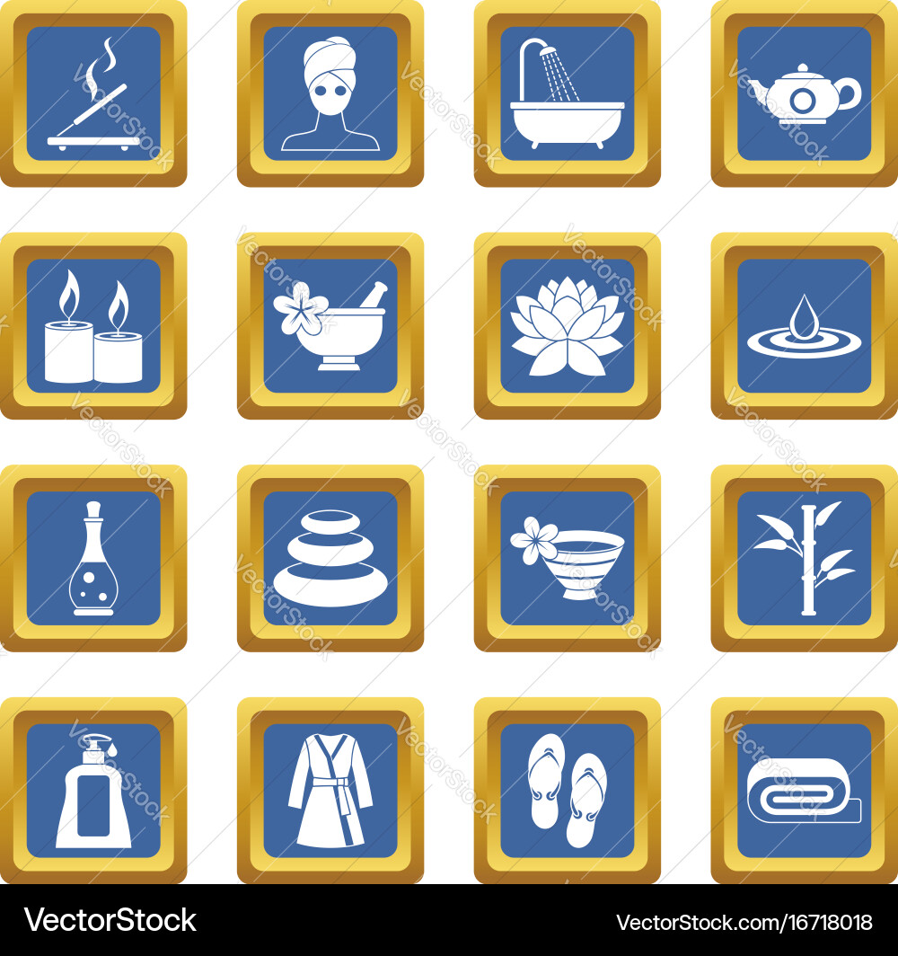 Spa treatments icons set blue Royalty Free Vector Image