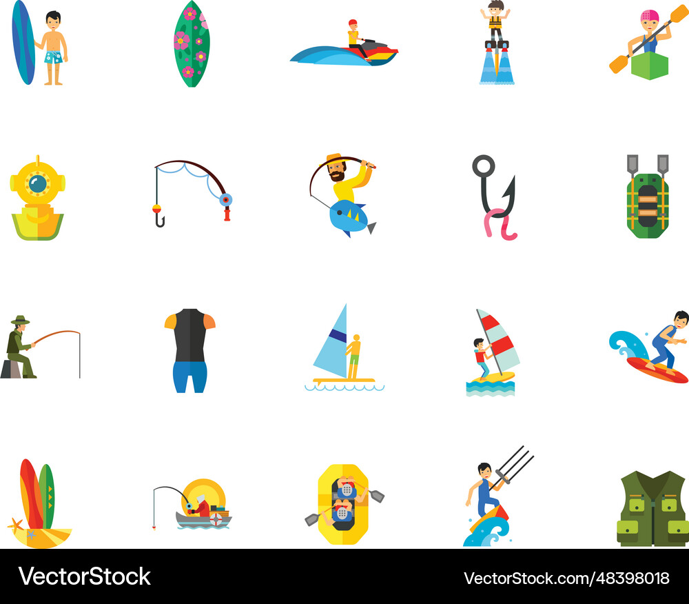 Water sport athletes icon set Royalty Free Vector Image
