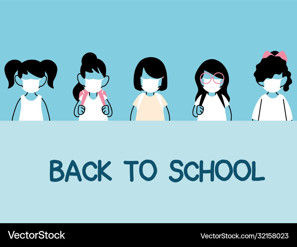 Back to school group kids wearing face mask Vector Image
