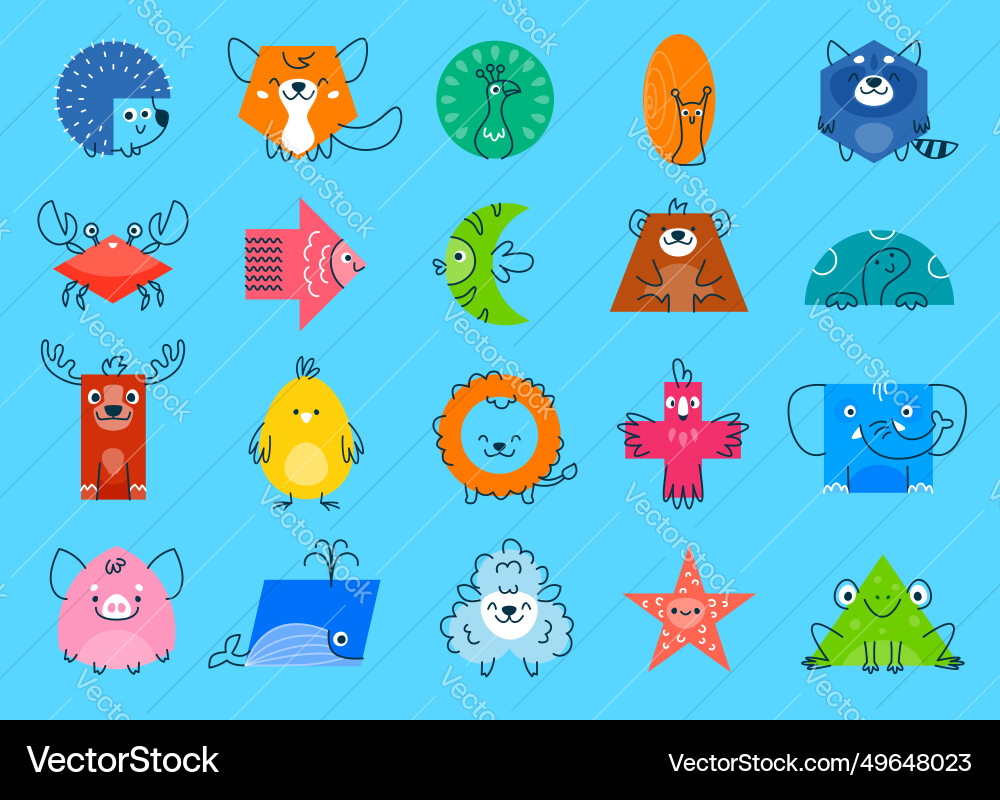 Cartoon animal characters with math shapes Vector Image