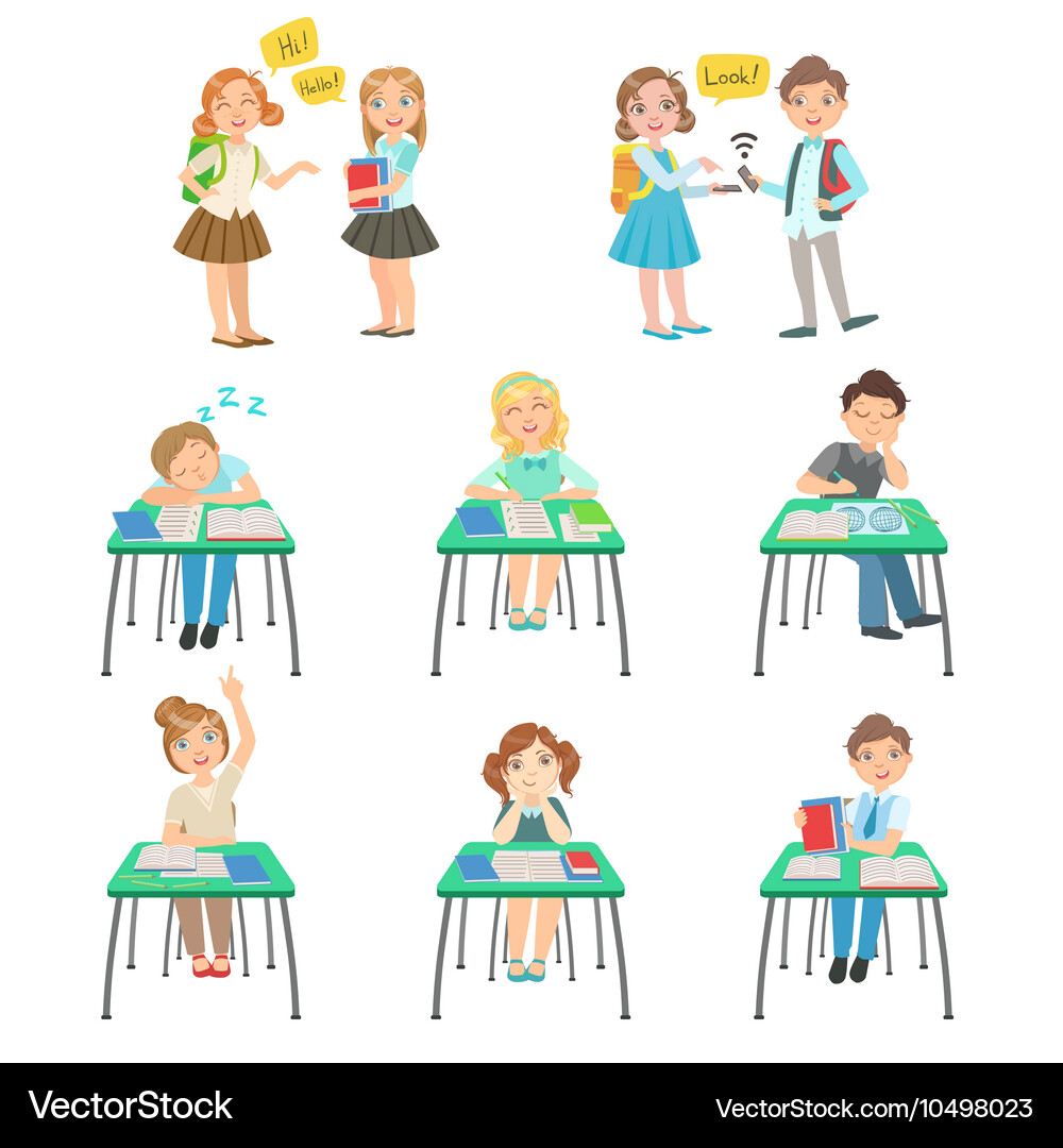 Children At School Sitting In Class And Chatting Vector Image