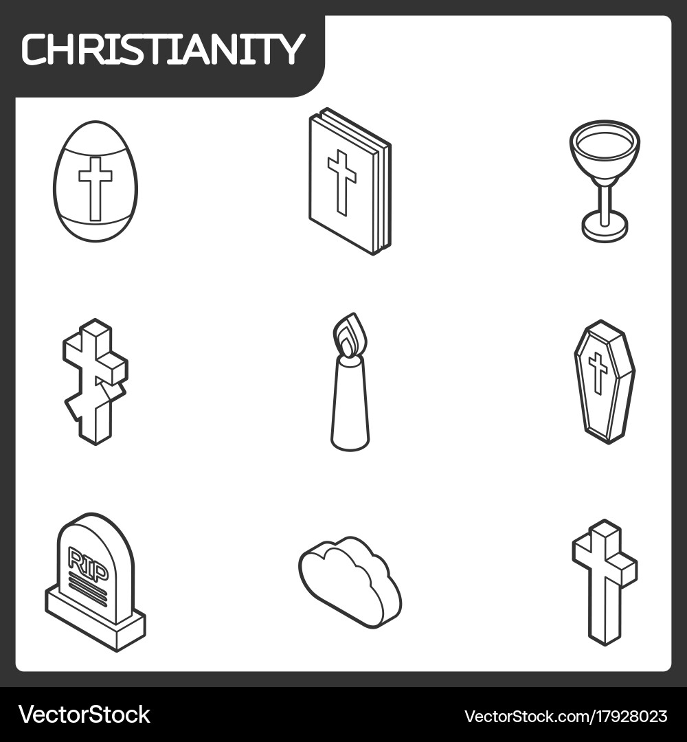 Christianity outline isometric icons Royalty Free Vector