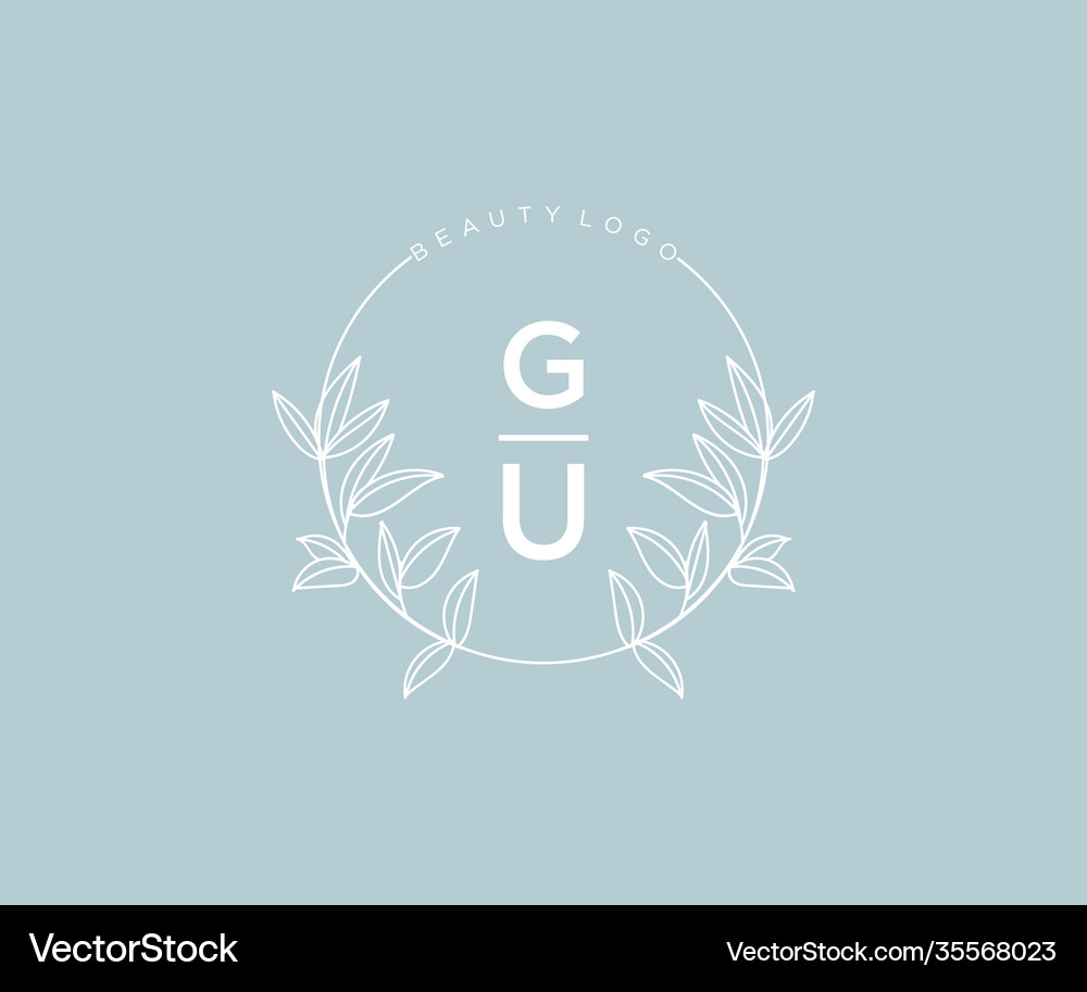 Initial gu letters beautiful floral feminine Vector Image