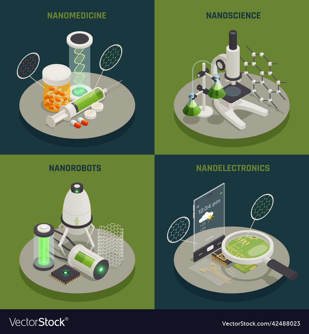 Nanotechnology 4 isometric icons concept Vector Image