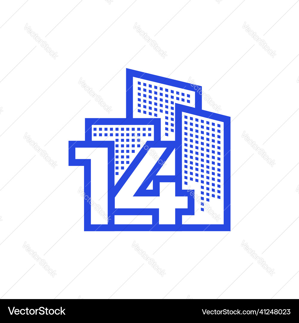 Number 14 with apartment logo design graphic Vector Image