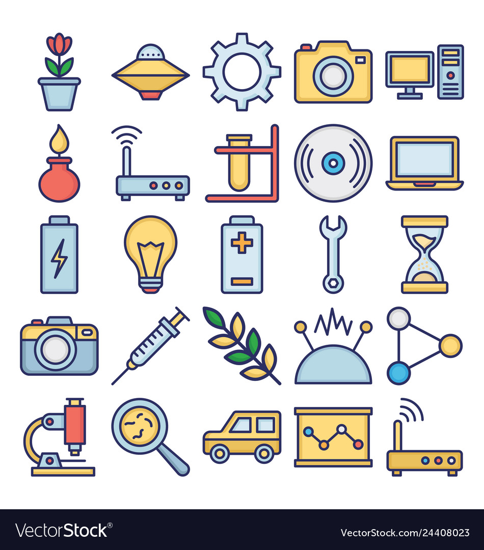 Science and technology isolated icons set Vector Image