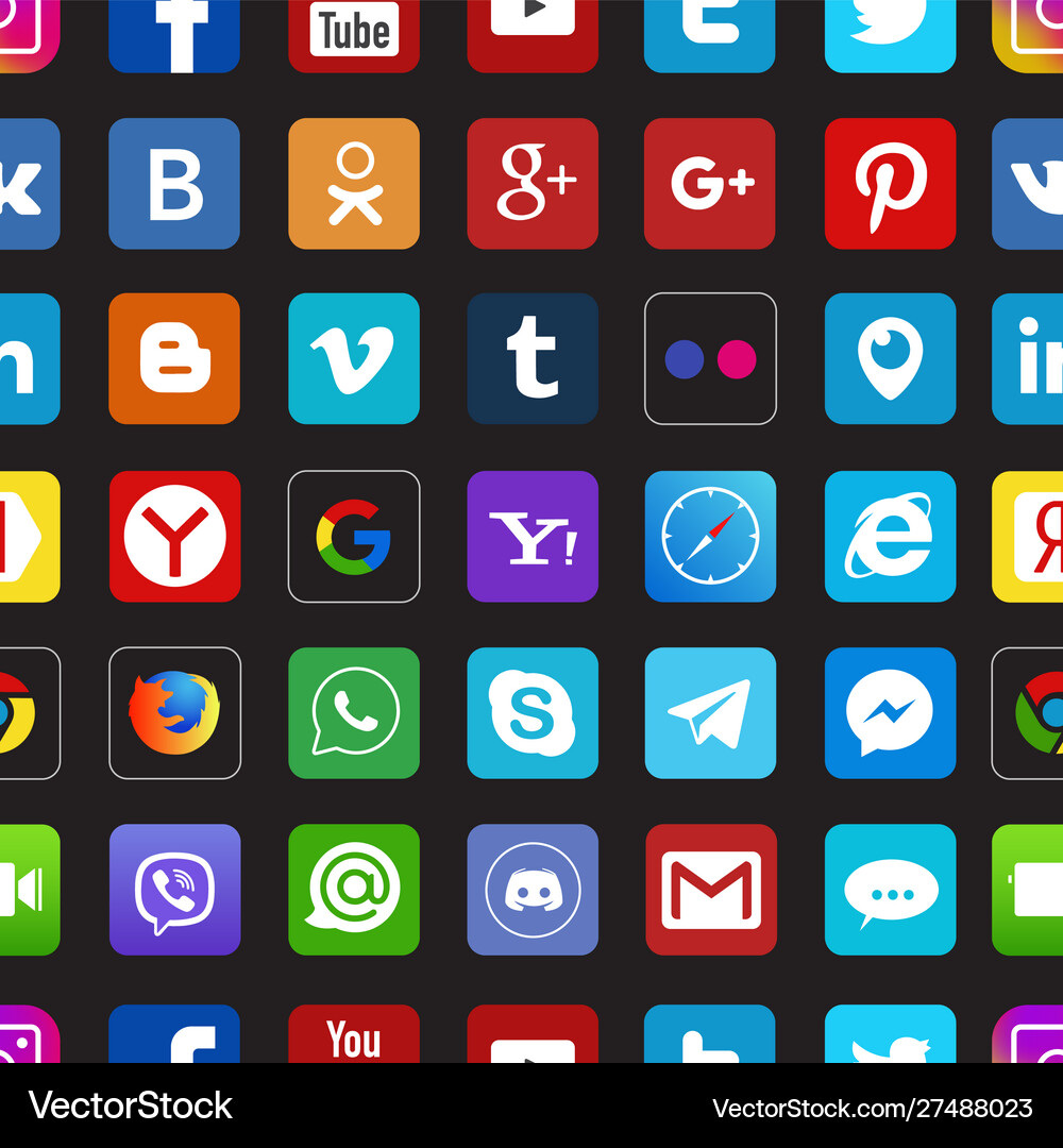 Set popular social media logos Royalty Free Vector Image