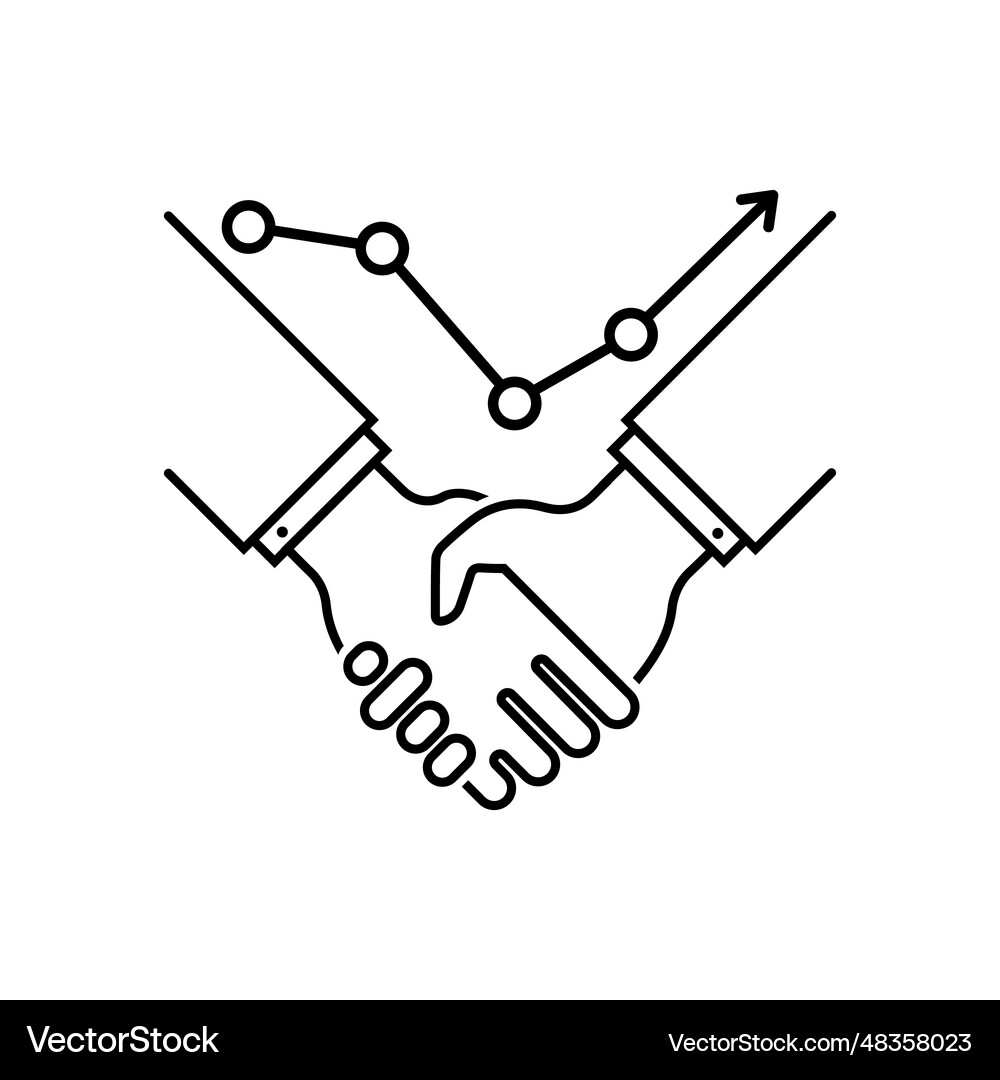 Thin line handshake with sales increase icon flat Vector Image