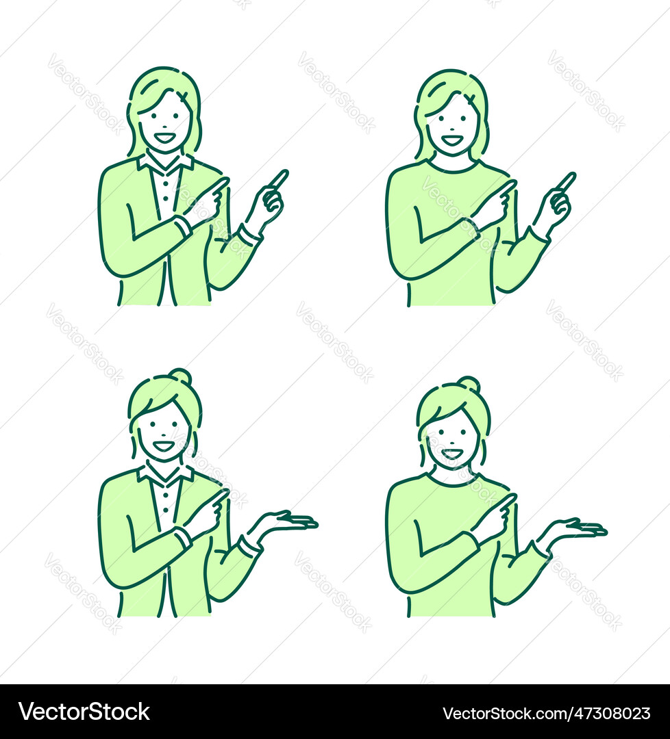 Young woman pointing intorducing set Royalty Free Vector