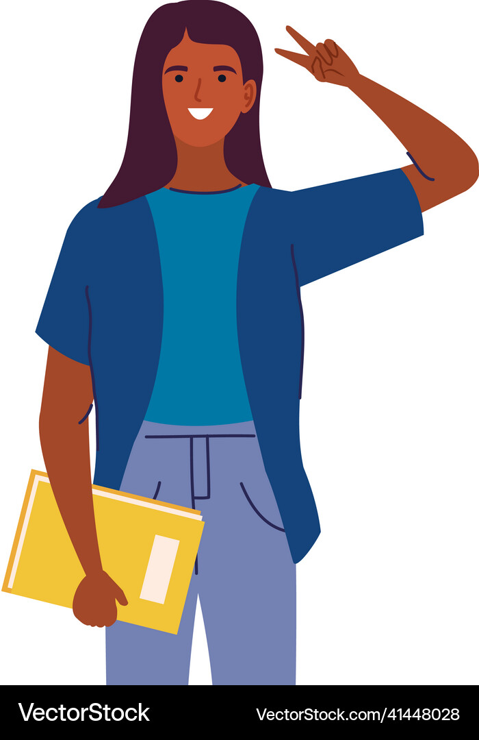 Afro student girl with book Royalty Free Vector Image