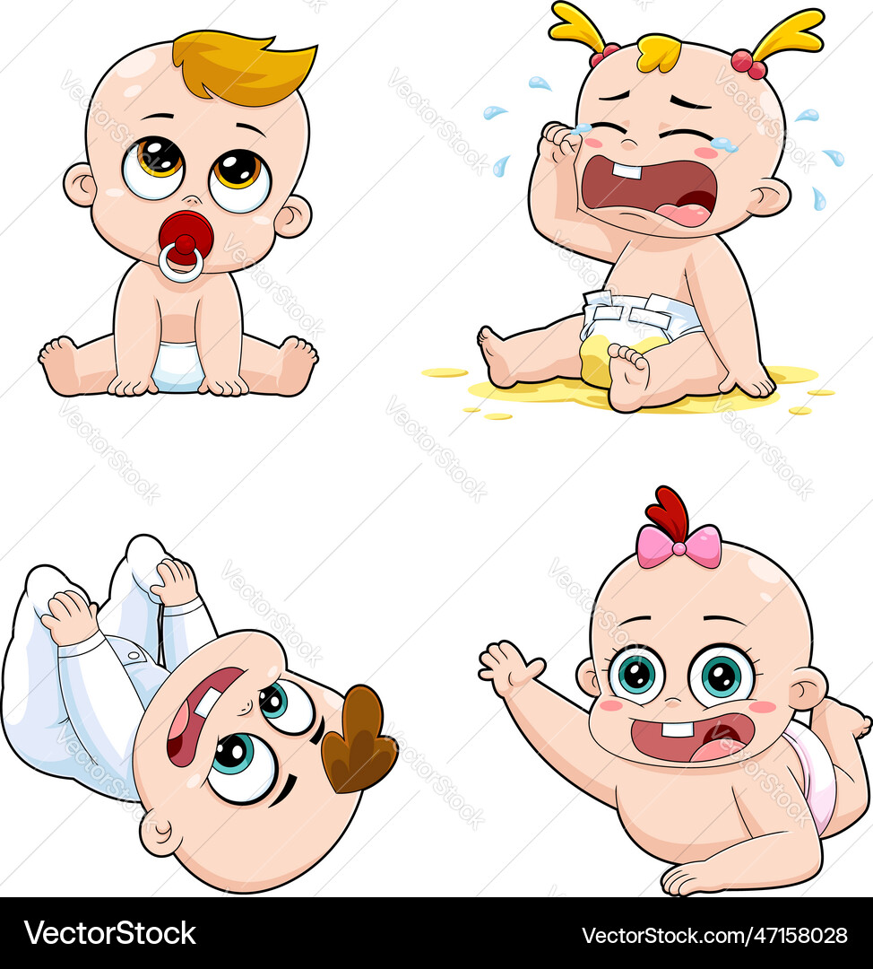 Cute babies cartoon characters collection Vector Image