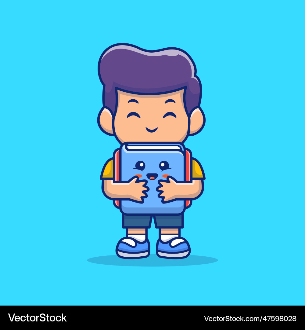 Cute boy holding book cartoon Royalty Free Vector Image