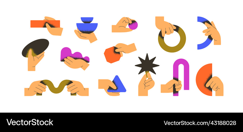 Hands holding abstract geometric shapes set arms Vector Image
