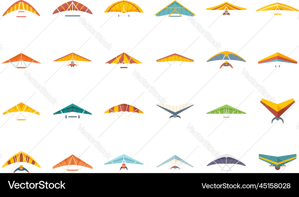 Hang glider icons set flat sport activity Vector Image