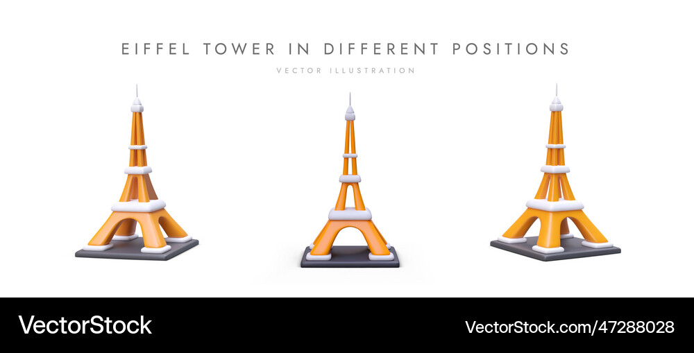 Set of cartoon realistic 3d eiffel tower Vector Image