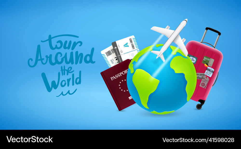 Tour around the world 3d banner Royalty Free Vector Image