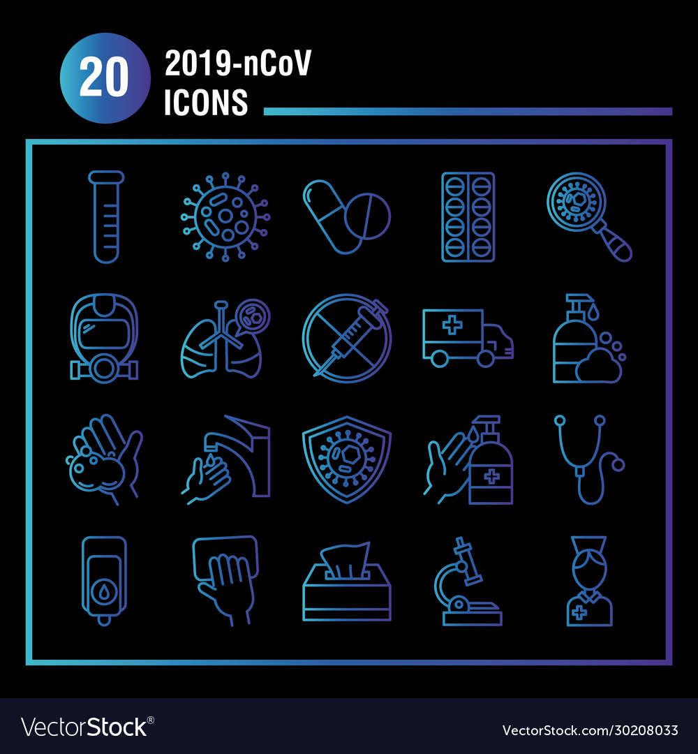 Bundle twenty designs covid19 19 gradient line Vector Image
