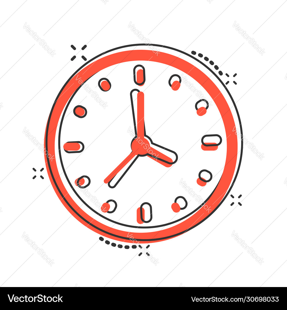 Clock icon in comic style watch cartoon on white Vector Image