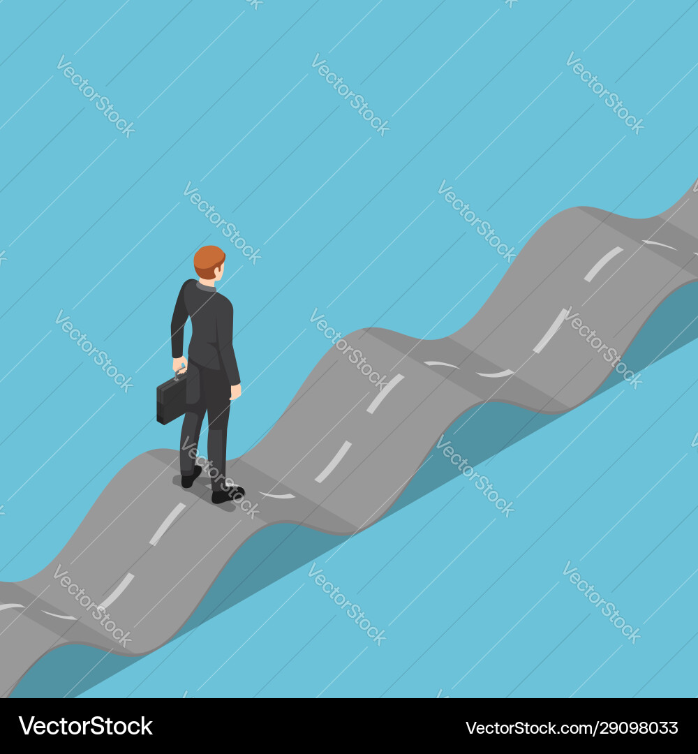 Isometric businessman standing on unstable road Vector Image