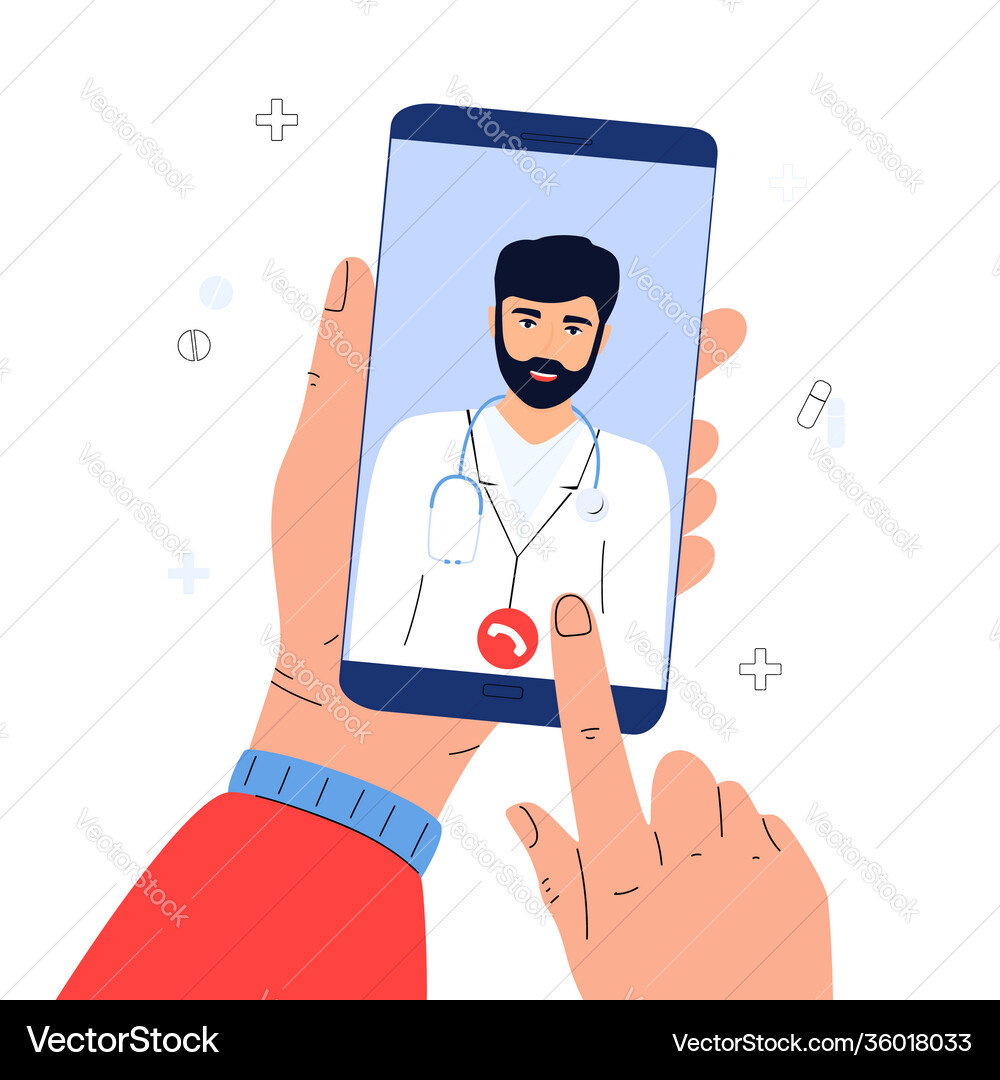 Patient makes a video call to doctor Royalty Free Vector