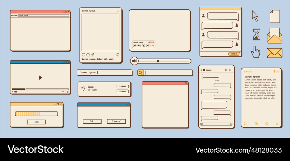 Set of retro vaporwave desktop browser Royalty Free Vector